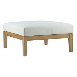 modway bayport teak wood outdoor patio ottoman in natural white