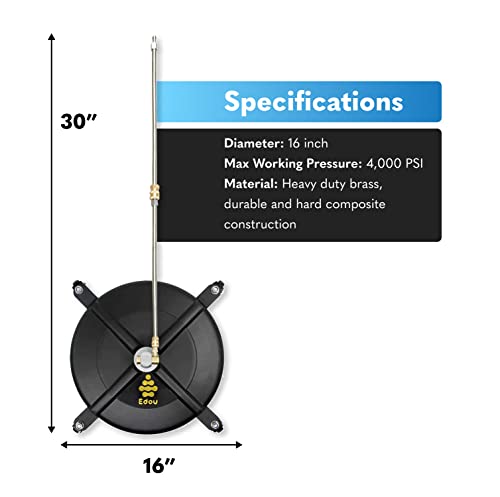 EDOU DIRECT Pressure Washer Surface Cleaner 15" with wheels | Composite | HEAVY DUTY | 4,000 PSI Max Working Pressure | Includes: 2 Pressure Washer Extension Wand Attachment