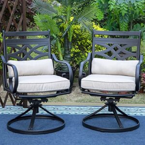 mfstudio patio dining chairs set of 2,heavy duty metal outdoor swivel dining chairs with seat & back cushion (color: beige) supports 300lbs for lawn, garden (black frame)