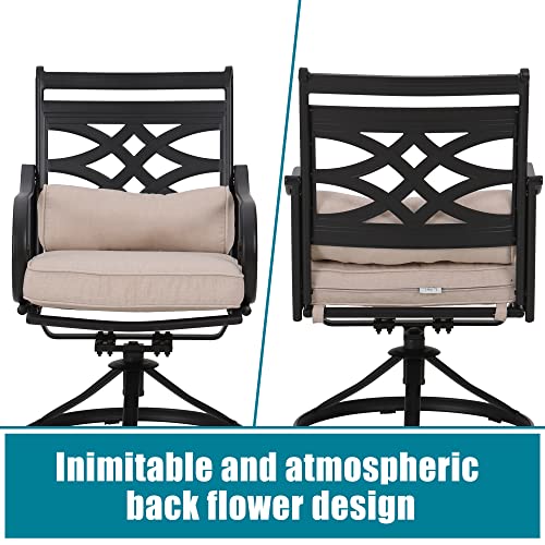 MFSTUDIO Patio Dining Chairs Set of 2,Heavy Duty Metal Outdoor Swivel Dining Chairs with Seat & Back Cushion (Color: Beige) Supports 300lbs for Lawn, Garden (Black Frame)