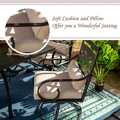 MFSTUDIO Patio Dining Chairs Set of 2,Heavy Duty Metal Outdoor Swivel Dining Chairs with Seat & Back Cushion (Color: Beige) Supports 300lbs for Lawn, Garden (Black Frame)