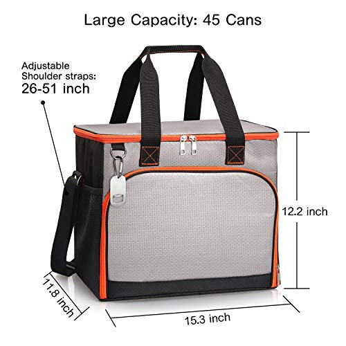 45-Can Insulated Cooler Bag Leakproof Soft Sided Cooler Bag Collapsible Portable Cooler for Lunch Picnic Camping Hiking Beach BBQ Party