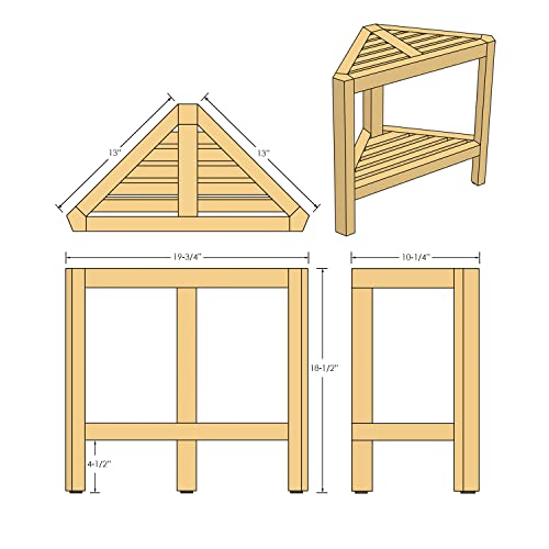 Asta Bora Solid Teak Indoor Outdoor Shower/Bath/Spa Corner Stool with Shelf, Fully Assembled, SpaTeak Collection, TB-009