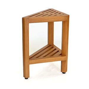 Asta Bora Solid Teak Indoor Outdoor Shower/Bath/Spa Corner Stool with Shelf, Fully Assembled, SpaTeak Collection, TB-009