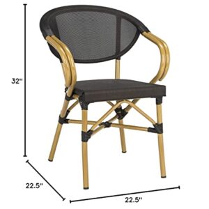 Safavieh PAT4015A-SET2 Outdoor Collection Burke Black Stacking Arm Chair