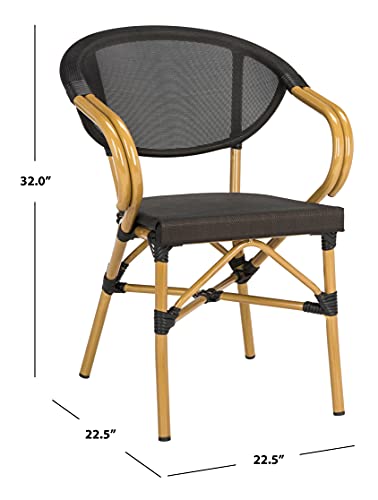 Safavieh PAT4015A-SET2 Outdoor Collection Burke Black Stacking Arm Chair