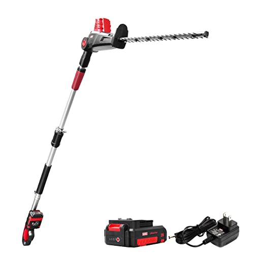 MZK 20V MAX 22.4-inch Cordless Pole Hedge Trimmer Attachment, 8-Feet Reach, Electric Hedge Trimmer with Extension Pole, Multi-Angle (Battery and Charger Included)