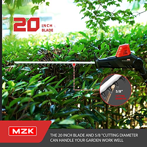 MZK 20V MAX 22.4-inch Cordless Pole Hedge Trimmer Attachment, 8-Feet Reach, Electric Hedge Trimmer with Extension Pole, Multi-Angle (Battery and Charger Included)