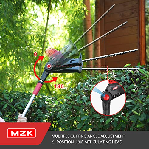 MZK 20V MAX 22.4-inch Cordless Pole Hedge Trimmer Attachment, 8-Feet Reach, Electric Hedge Trimmer with Extension Pole, Multi-Angle (Battery and Charger Included)