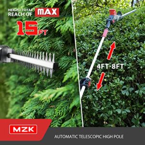 MZK 20V MAX 22.4-inch Cordless Pole Hedge Trimmer Attachment, 8-Feet Reach, Electric Hedge Trimmer with Extension Pole, Multi-Angle (Battery and Charger Included)