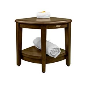 Decoteak Corner Shower Bench Teak Wood Corner Shower Stool with Shelf Extended Height SnazzyCorner Shower Foot Stool for Indoors and Outdoors - 23 inches Tall