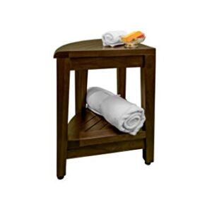 Decoteak Corner Shower Bench Teak Wood Corner Shower Stool with Shelf Extended Height SnazzyCorner Shower Foot Stool for Indoors and Outdoors - 23 inches Tall