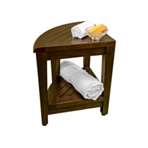 Decoteak Corner Shower Bench Teak Wood Corner Shower Stool with Shelf Extended Height SnazzyCorner Shower Foot Stool for Indoors and Outdoors - 23 inches Tall