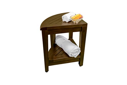 Decoteak Corner Shower Bench Teak Wood Corner Shower Stool with Shelf Extended Height SnazzyCorner Shower Foot Stool for Indoors and Outdoors - 23 inches Tall