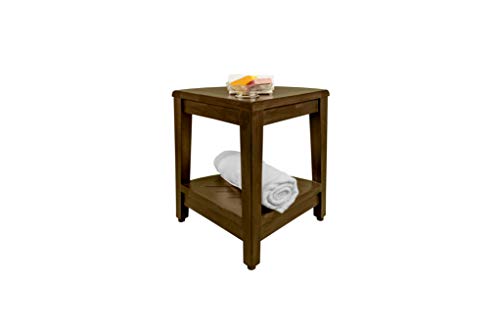 Decoteak Corner Shower Bench Teak Wood Corner Shower Stool with Shelf Extended Height SnazzyCorner Shower Foot Stool for Indoors and Outdoors - 23 inches Tall