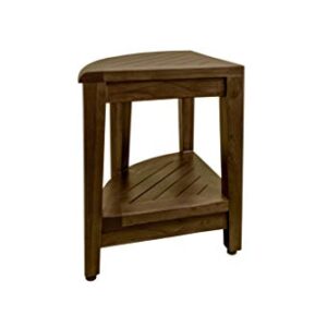 Decoteak Corner Shower Bench Teak Wood Corner Shower Stool with Shelf Extended Height SnazzyCorner Shower Foot Stool for Indoors and Outdoors - 23 inches Tall