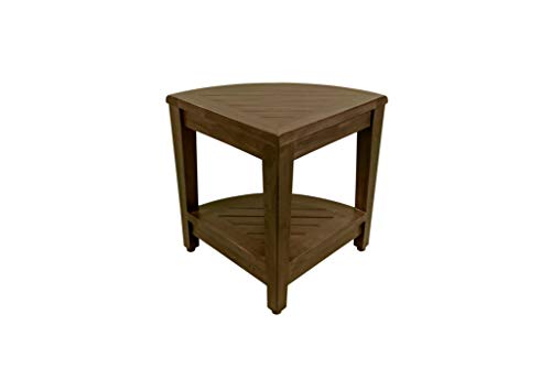 Decoteak Corner Shower Bench Teak Wood Corner Shower Stool with Shelf Extended Height SnazzyCorner Shower Foot Stool for Indoors and Outdoors - 23 inches Tall