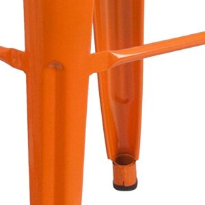 EMMA + OLIVER Commercial Grade 30" H Backless Orange Metal Indoor-Outdoor Barstool, Square