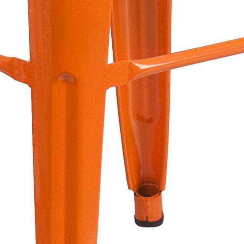 EMMA + OLIVER Commercial Grade 30" H Backless Orange Metal Indoor-Outdoor Barstool, Square