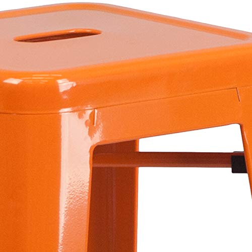 EMMA + OLIVER Commercial Grade 30" H Backless Orange Metal Indoor-Outdoor Barstool, Square