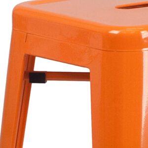 EMMA + OLIVER Commercial Grade 30" H Backless Orange Metal Indoor-Outdoor Barstool, Square