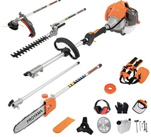 proyama powerful 42.7cc 5 in 1 multi functional trimming tools,gas hedge trimmer,weed eater,string trimmer, brush cutter,pole saw with extension pole