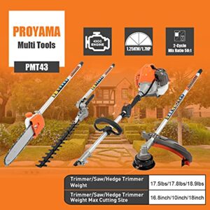 PROYAMA Powerful 42.7cc 5 in 1 Multi Functional Trimming Tools,Gas Hedge Trimmer,Weed Eater,String Trimmer, Brush Cutter,Pole Saw with Extension Pole