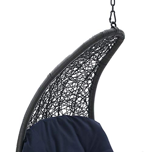 Modway EEI-4589-LGR-NAV Landscape Wicker Rattan Outdoor Patio Porch Chaise Lounge Hanging Swing Chair, Light Gray, Navy