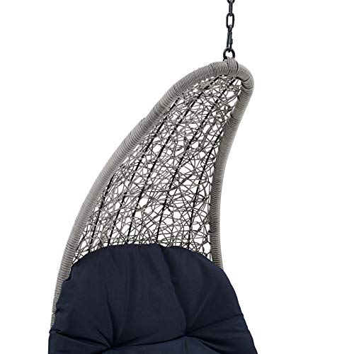 Modway EEI-4589-LGR-NAV Landscape Wicker Rattan Outdoor Patio Porch Chaise Lounge Hanging Swing Chair, Light Gray, Navy