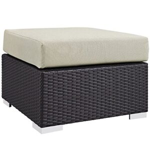 modway convene wicker rattan outdoor patio square ottoman in espresso beige