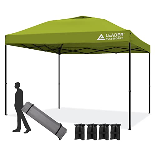 Leader Accessories Green Pop-Up Canopy Tent 10'x10' Canopy Instant Canopy Straight Leg Shelter with Wheeled Carry Bag, with 4pcs Sand Bags