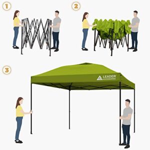 Leader Accessories Green Pop-Up Canopy Tent 10'x10' Canopy Instant Canopy Straight Leg Shelter with Wheeled Carry Bag, with 4pcs Sand Bags