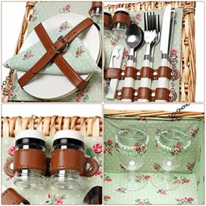 Wicker Picnic Basket for 2, Handmade Willow Hamper Basket Sets 2 Person Picnic Basket with Utensils Cutlery Perfect for Picnic, Camping