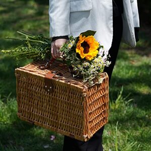 Wicker Picnic Basket for 2, Handmade Willow Hamper Basket Sets 2 Person Picnic Basket with Utensils Cutlery Perfect for Picnic, Camping