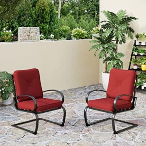 phi villa patio spring motion metal dining chairs set of 2, patio furniture rocking chairs with removable padded cushion for deck,porch,red