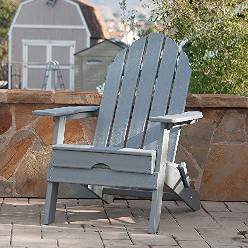 RESINTEAK Adirondack Chair, All Weather Resistant, HDPE Poly Lumber, Comfortable Patio Furniture, Premium Quality, Outdoor Plastic Adirondack Chairs, New Tradition Collection (Gray