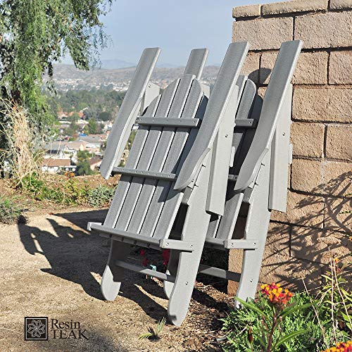 RESINTEAK Adirondack Chair, All Weather Resistant, HDPE Poly Lumber, Comfortable Patio Furniture, Premium Quality, Outdoor Plastic Adirondack Chairs, New Tradition Collection (Gray