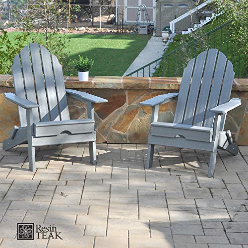 RESINTEAK Adirondack Chair, All Weather Resistant, HDPE Poly Lumber, Comfortable Patio Furniture, Premium Quality, Outdoor Plastic Adirondack Chairs, New Tradition Collection (Gray