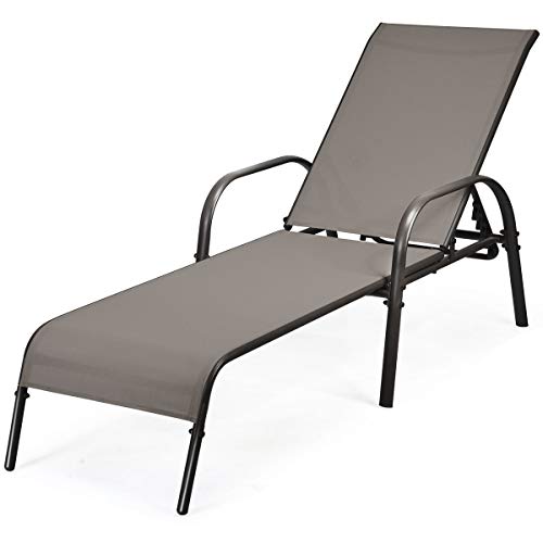 Tangkula Patio Chaise Lounge, Recliner Outdoor Lounger Chair w/Adjustable Backrest, Reclining Chair w/Heavy Duty Steel Frame, Suitable for Beach, Yard, Balcony, Poolside (1, Brown)