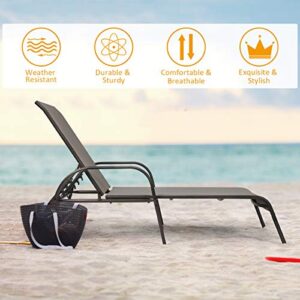 Tangkula Patio Chaise Lounge, Recliner Outdoor Lounger Chair w/Adjustable Backrest, Reclining Chair w/Heavy Duty Steel Frame, Suitable for Beach, Yard, Balcony, Poolside (1, Brown)