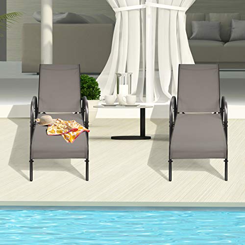 Tangkula Patio Chaise Lounge, Recliner Outdoor Lounger Chair w/Adjustable Backrest, Reclining Chair w/Heavy Duty Steel Frame, Suitable for Beach, Yard, Balcony, Poolside (1, Brown)