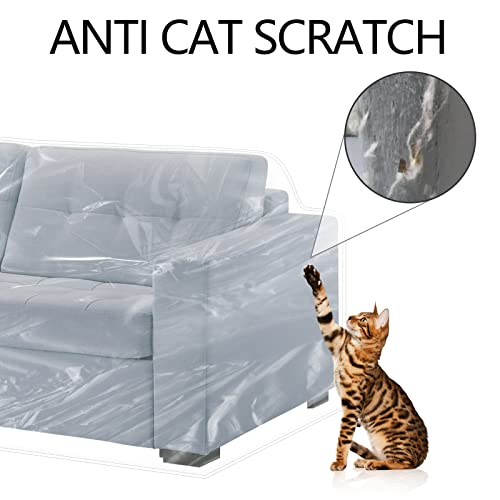 Jassoka Plastic Loveseat Cover 84" W x 40" D x 36" RH x 18" FH Plastic Couches Cover for Pets Scratch Proof Plastic Furniture Covers Protectors Heavy Duty Vinyl Waterproof Slipover