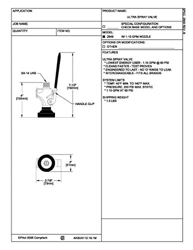 Fisher 2949 Ultra-Spray/PLUS Valve, with 1.15 GPM nozzle, interchangeable, brass