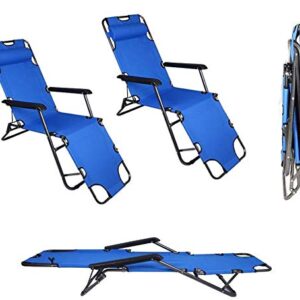 Tenozek Folding Beach Lounge Chair, Portable Outdoor Zero Gravity Chair Camping Reclining Chairs Patio Pool Beach Chaise Lawn Recliner (2 Pieces, Blue)