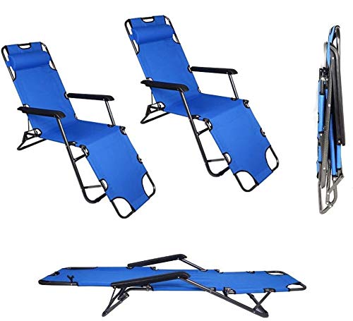 Tenozek Folding Beach Lounge Chair, Portable Outdoor Zero Gravity Chair Camping Reclining Chairs Patio Pool Beach Chaise Lawn Recliner (2 Pieces, Blue)