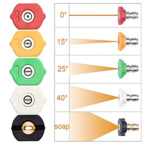 pressure washer tips power washer soap nozzle tips multiple degrees 1/4 quick connect design up to 4,500 psi 2.5 gpm(5-pack)