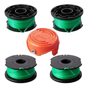 eyoloty sf-080 trimmer replacement spools compatible with black decker sf-080-bkp gh3000 gh3000r lst540 lst540b weed eater 20ft 0.080″ edger refills with 90583594 cover cap (4 spool, 1 cap)