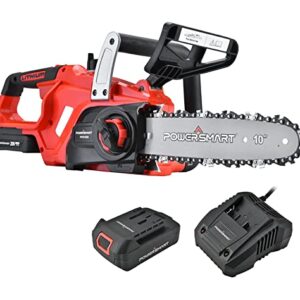 PowerSmart Electric Chainsaw 20V Battery Powered, Cordless Chain Saw With 10 Inch Chain and Bar, 2.0Ah Battery And Fast Charger Included, Power Chainsaw For Trees Wood Farm Garden Ranch Forest Cutting