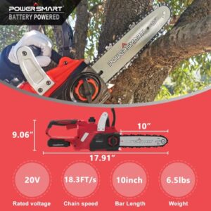 PowerSmart Electric Chainsaw 20V Battery Powered, Cordless Chain Saw With 10 Inch Chain and Bar, 2.0Ah Battery And Fast Charger Included, Power Chainsaw For Trees Wood Farm Garden Ranch Forest Cutting