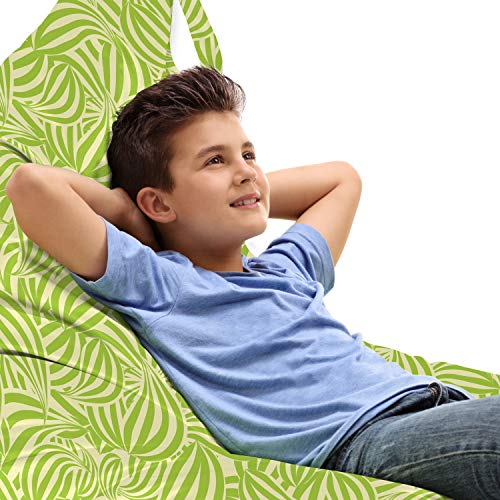 Lunarable Green Lounger Chair Bag, Swirls Illustration Bicolor Geometric Arrangement Retro Pattern, High Capacity Storage with Handle Container, Lounger Size, Apple Green and Cream